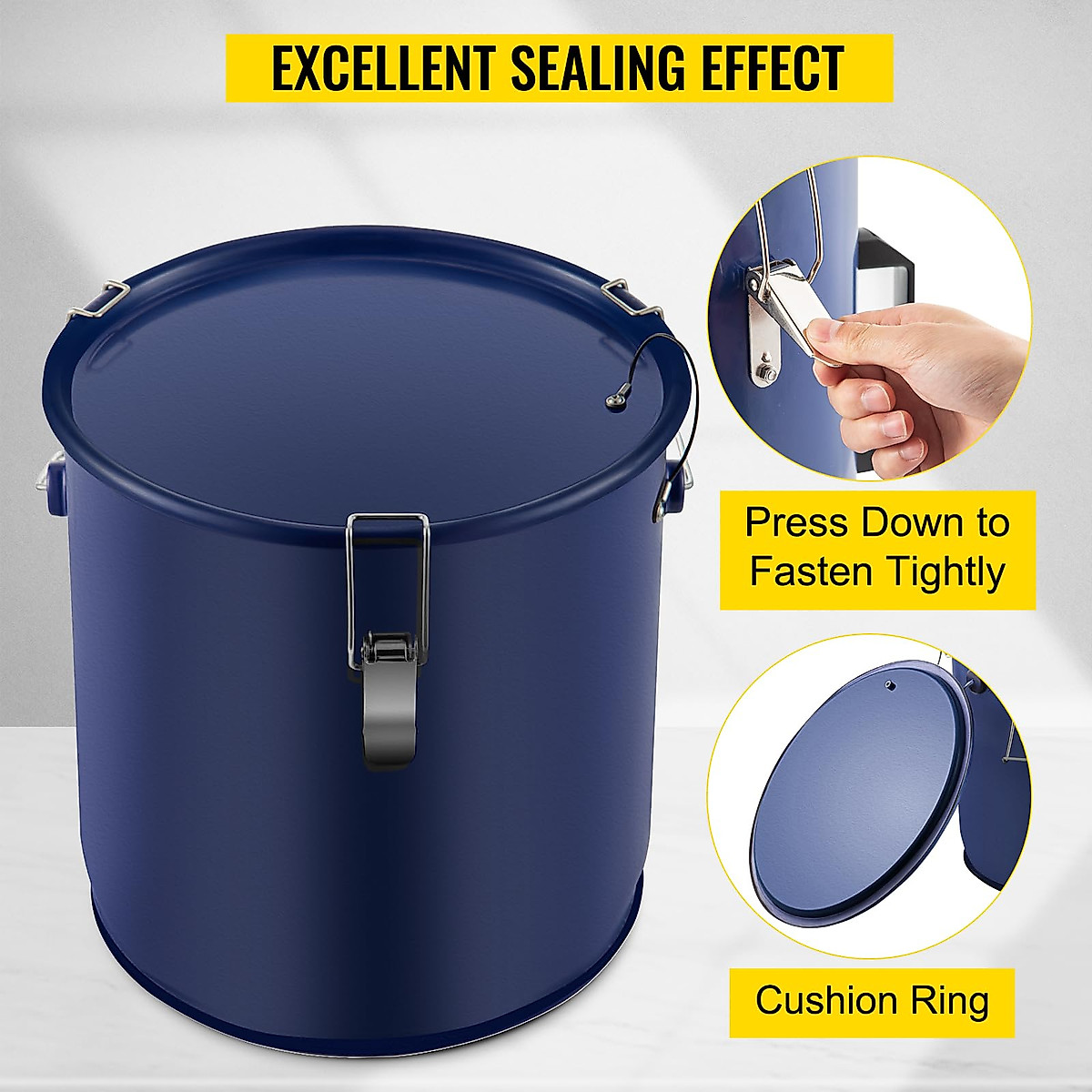 VEVOR Fryer Grease Bucket 5.1 Gal, Oil Disposal Caddy Steel Fryer Oil Bucket w/Rust-proof Coating 18.9L Oil Transport Container w/Lid & Lock Clips Oil Caddy w/Filter Bag Cooking Oil Filtering