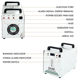 DasMarine CW-3000 Water Chiller,8L Industrial Water Chiller,Thermolysis Type Water Cooling Chiller Machine,110V Economic Water Cooling Equipment for 60W 80W Laser Engraving Machine