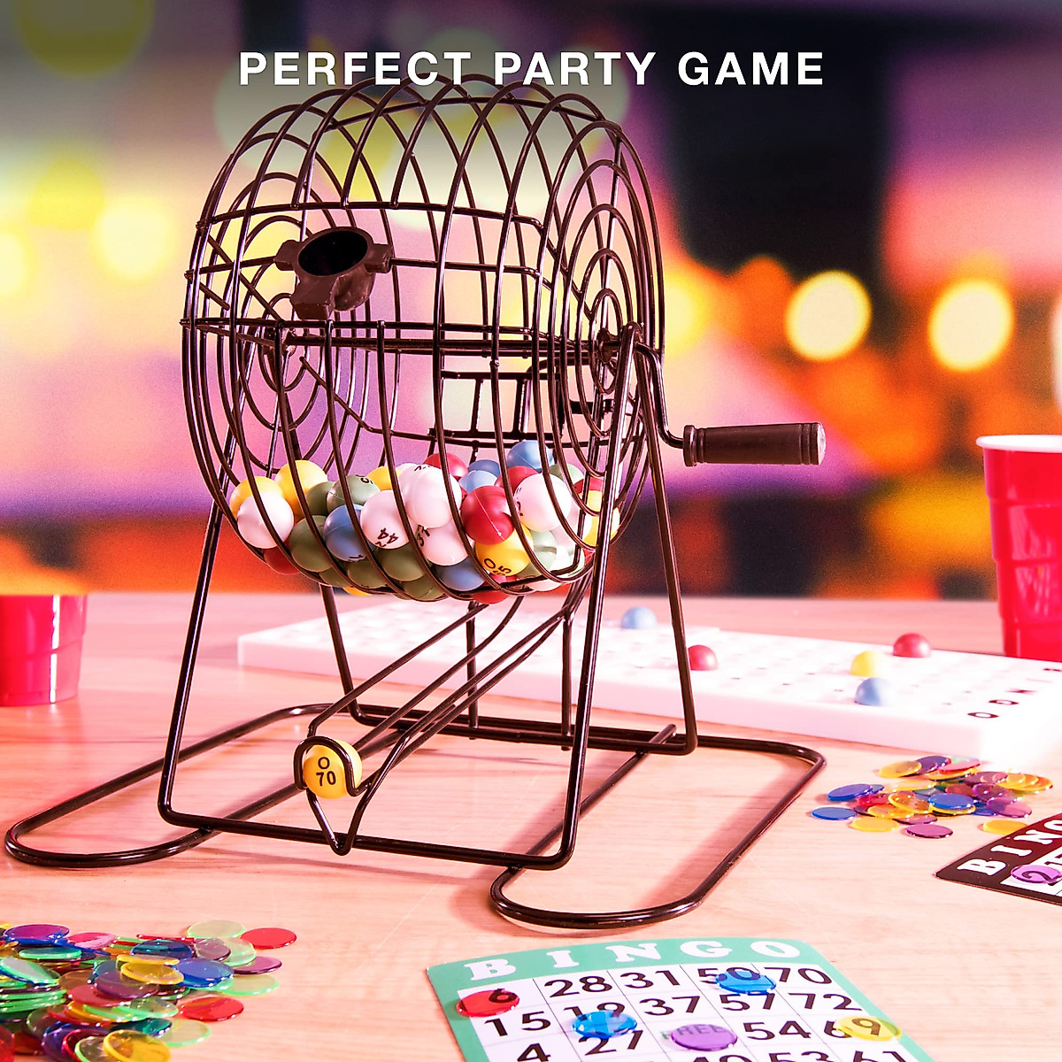 Royal Bingo Supplies Jumbo Bingo Game Set for Adults, Seniors, Family & Kids - 100 Cards 500 Chips 75 Balls, XL Roller Cage & Board