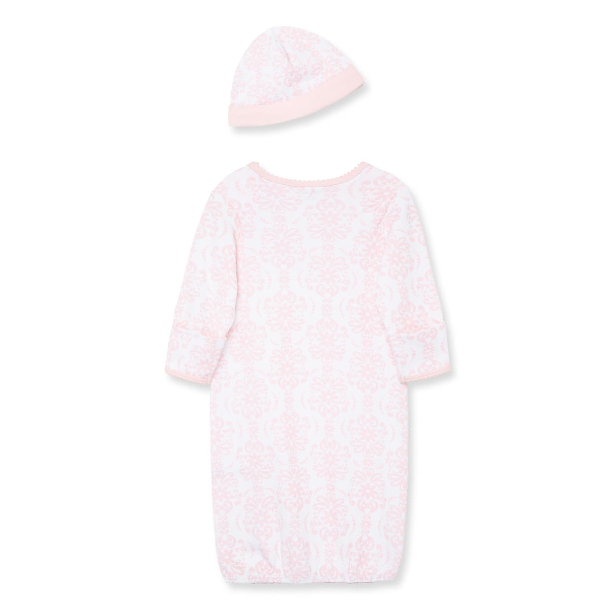 Little Me Baby Girl's 2-Piece Nightgown and Cap Set, Pink Damask, 0-3 Months