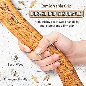 NedFoss 15" Hatchet, Chopping Axes and Hatchets for Wood Splitting and Kindling, Forged Carbon Steel Bushcraft Axe Head Beech Wood Handle, Retro Leather Sheath