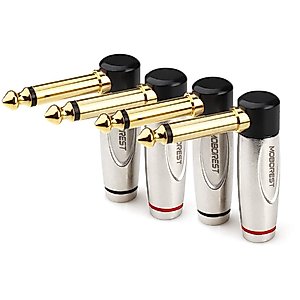 MOBOREST Audio 1/4" TS Plugs, 90 Degree Right Angle 6.35mm Heavy Duty TS Mono Male Solder Jack Connector for Speaker/Guitar/Microphone Cables -4PCS