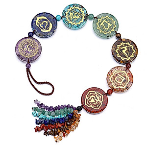 Jovivi Chakra Stones Hanging Ornament 7 Chakra Symbol Healing Crystals Hanging Tassels Wall Hanger for Yoga Meditation Window Car Crystal Decor Home Indoor Christmas Decoration
