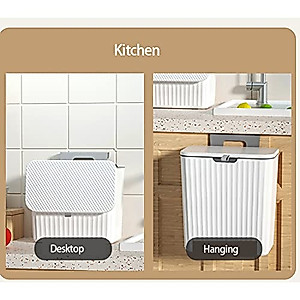 2.4 Gal Hanging Trash Can for Kitchen Cabinet Door with Slide Open Lid, Wall Mounted Plastic Garbage Bin for Kitchen Under Sink, Bathroom, Cupboard, Bedroom, Office, Camping