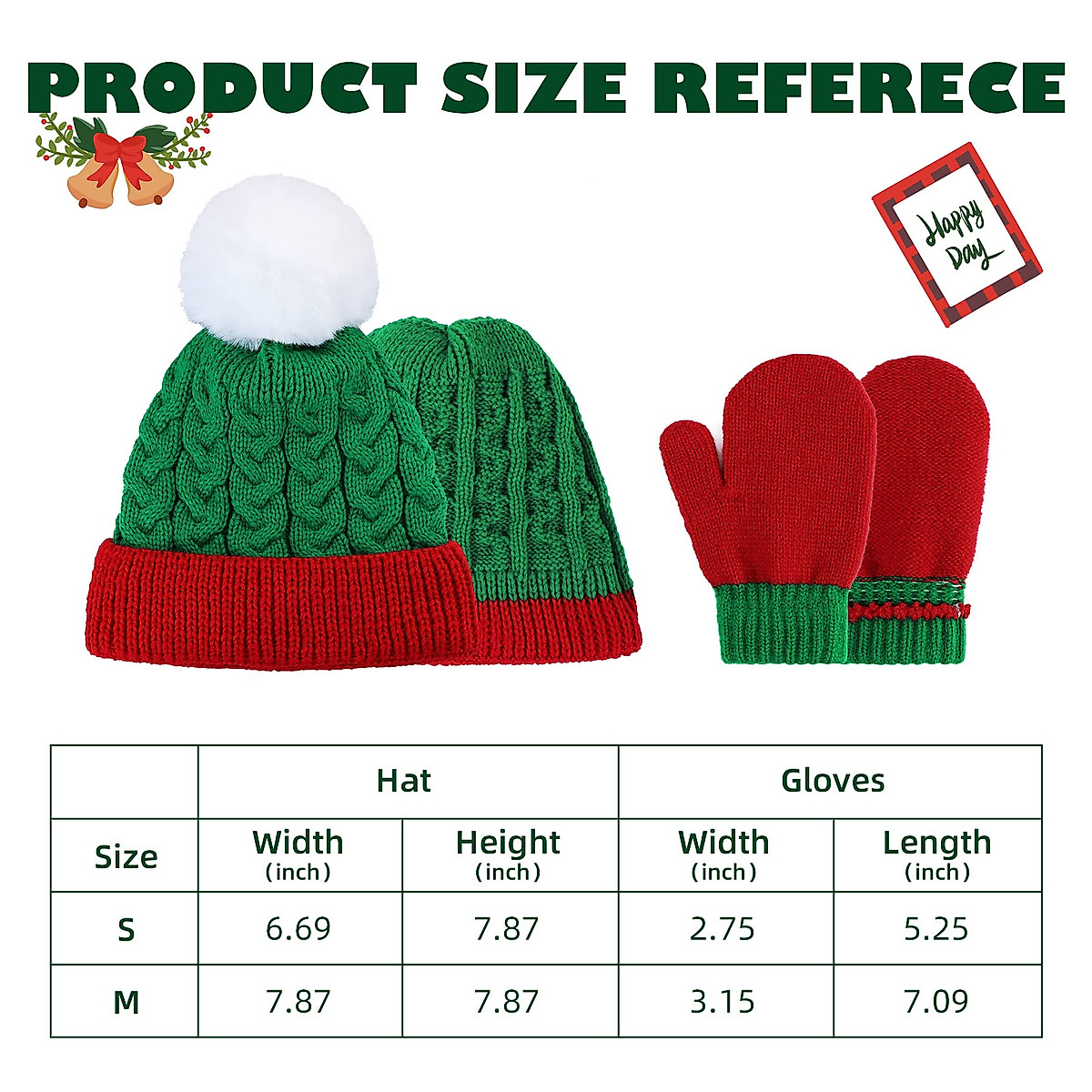 Zando Baby Newborn Hats Knit Soft Infant Winter Hat Pom Pom Thick Baby Beanie Hat Warm Baby Hat and Mitten Set Baby Toddler Mittens Winter Gloves Christmas Hat for Baby Girls Boys White&Green