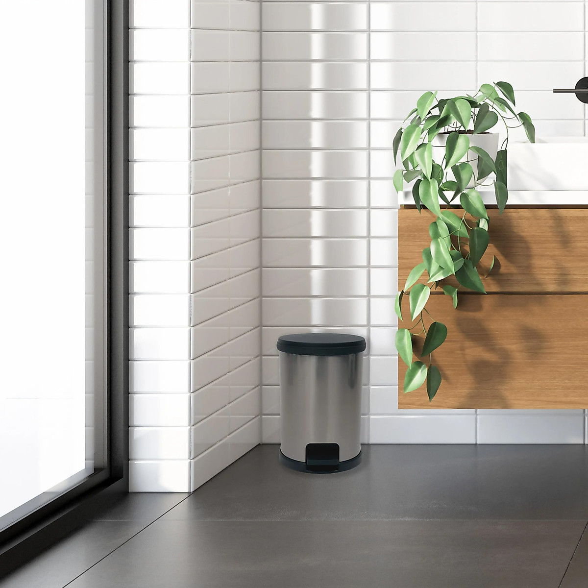 DqOasd 1.5 Gallon Trash Can. Plastic Round Step Bathroom Trash Can, Silver Simple Modern Style,Suitable for Home and Office