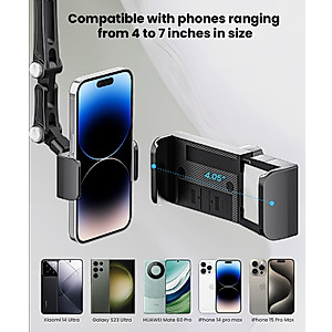 Karmus Mirror Phone Holder, Portable Electronic Device Mount. Compatible with All Cell Phones, Rotatable & Retractable. Ideal for Cars & Trucks