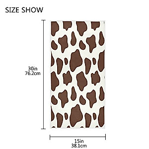 Brown and White Cow Pattern Cotton Fingertip Towels 30 x 15 Inches Absorbent and Soft Terry Towel for Bathroom Powder Room Guest and Housewarming Gift