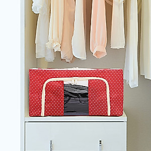 F.P.L Foldable Storage Bin Box Stackable Oxford Cloth Steel Frame Storage Bag Clothing Storage Containers Organizer for Clothes Beddings Towels(24L) (Red-2)
