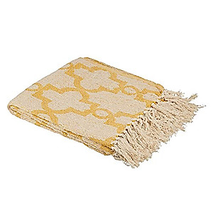 CRAFKART Cotton Throw Blanket - Beautifully Knitted Decorative with Fringe - Stylish Reversible Lightweight Farmhouse Throw Blankets for Sofa Couch Bed Chair Picnic Beach - Home Living Room Decor