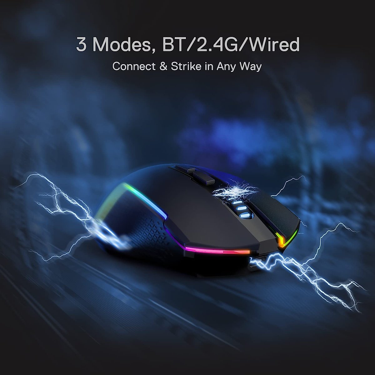 Redragon M693 Wireless Gaming Mouse, 8000 DPI Wired/Wireless Gamer Mouse w/ 3-Mode Connection, BT & 2.4G Wireless, 7 Macro Buttons, Reliable Power Capacity for PC/Mac/Laptop