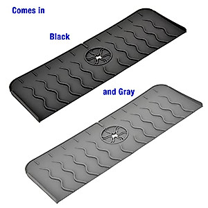 UPGRADED Exemplary Elements Silicone Sink Faucet Water Drip Catcher Tray - Larger Size 18 in x 6 in - 1pc - Water Splash Guard - Efficient Water Drain - Easy to Clean (Gray)