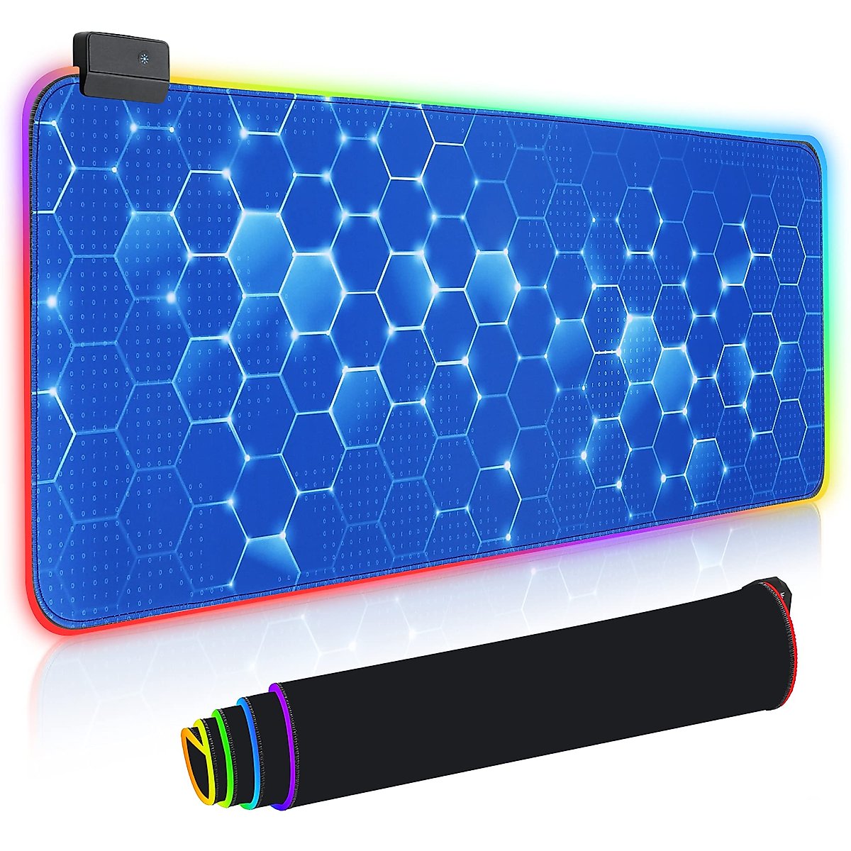 SIMEEGO RGB Gaming Mouse Pad, Led Mouse Pad with 14 Lighting Mods Large Sized Soft mousepad, Waterproof, Low Friction Hard Surface Keyboard Mouse Mat for Gaming and Work -31.5×11.8 (Honeycomb Hexagon)
