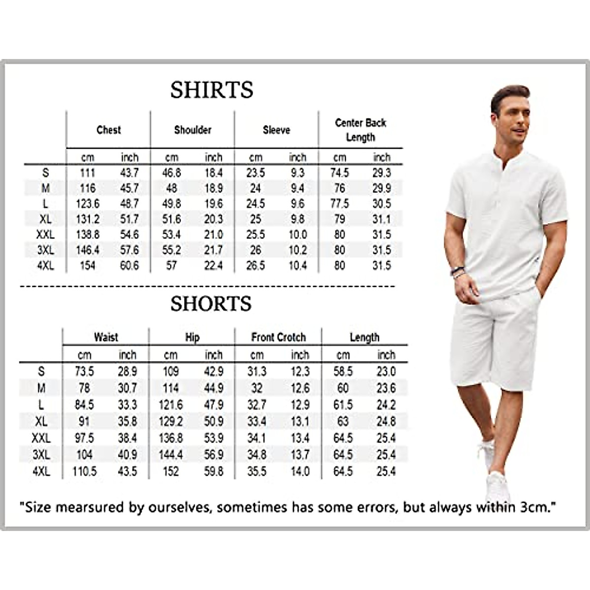 COOFANDY Men's 2 Pieces Linen Set Casual Henley Shirts Short Sleeve Beach Yoga Shorts Summer Pants Outfits