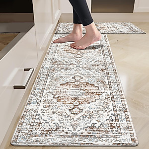 HEBE Anti Fatigue Kitchen Mat Set of 2 Non Slip Waterproof Kitchen Mats for Floor Cushioned Kitchen Rugs and Mats Comfortable Standing Desk Mat Runner for Kitchen,Home Office,Sink,Laundry