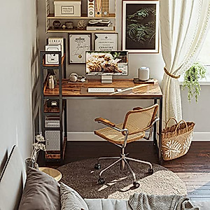 CubiCubi Computer Desk 47 inch with Storage Shelves Study Writing Table for Home Office,Modern Simple Style, Deep Rustic Brown