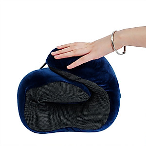 Makimoo Memory Foam Travel Pillow, Neck Pillow with 360-Degree Head Support, Comfortable and Lightweight, Ideal for Sleeping on Airplane, Car, Train, Bus and Home Use, Comes with Storage Bag (Blue)