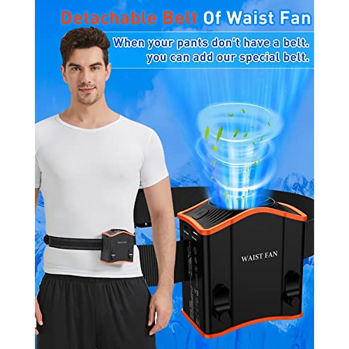 CINLOG Upgraded Portable Waist Fan with Adjustable Belt,10 Times Strong Wind Waist Clip Fan with 12000mAh Battery Over 40H Working Time, Belt Fan for Outdoor Works,Camping,Travel,Fishing