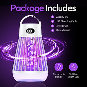 Zappify Zapper 2.0 White Portable Bug Zapper, Indoor & Outdoor, Cordless Rechargeable Mosquito Zapper, Hanging Hook, 1500V High Voltage, Trap for Fly, Insect, Mosquito & Bugs