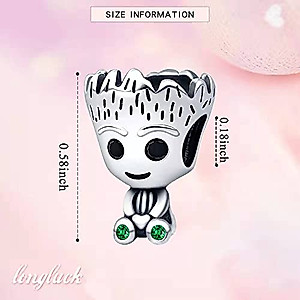 LONGLUCK 925 Sterling Silver Charms for Bracelets Necklaces Dangle Pendant With 5A Cubic Zirconias Bead Charm for Women DIY Jewelry