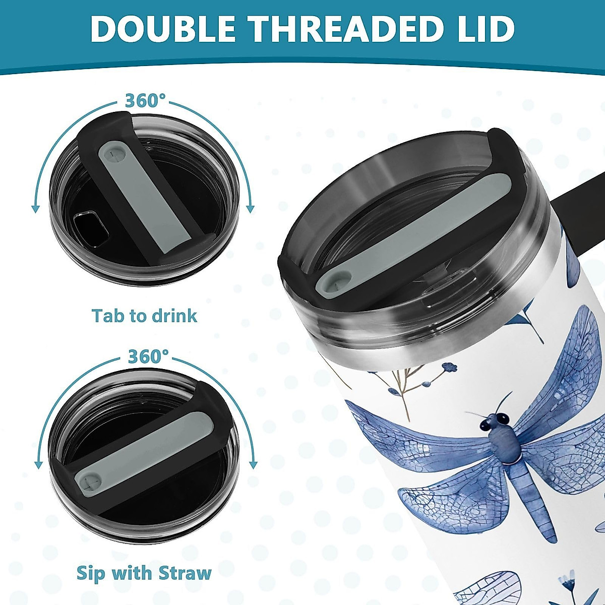 FRCSDIY Beautiful Flowers Insulated Tumbler with Handle and Straw Lid,30oz Leakproof Stainless Steel Cup BPA-Free Water Bottle