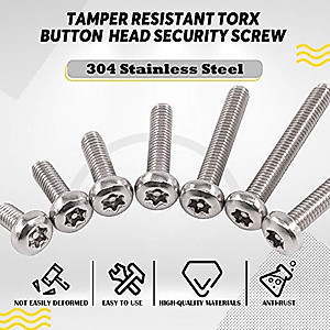 Hilitchi M6 Button Head Torx Security Screws Stainless Steel Tamper Proof Screws w T30 Bit (M6 Assortment Kit-70PCS)