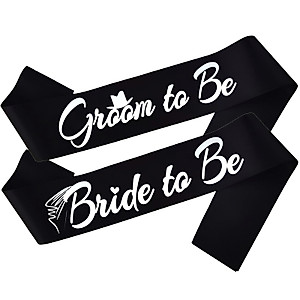 HUBEISIYU 2pcs Bride to Be and Groom to Be Sash, Bridal Shower Sashes Bachelor Decorations Just Married Gift Engaged Decor Engagement Accessories Bachelorette Party Supplies, Black+Silver(Letters)