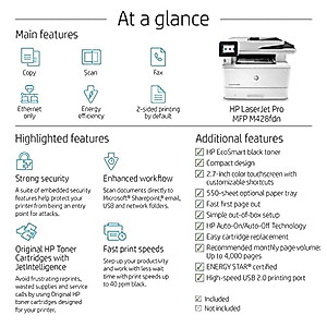HP Laserjet Pro MFP M428fdn All-in-One Wired Monochrome Laser Printer, White - Print Scan Copy Fax - 40 ppm, 1200 x 1200 dpi, 512MB Memory, Auto Duplex Printing, 50-Sheet ADF, Ethernet, Cbmou Webcam