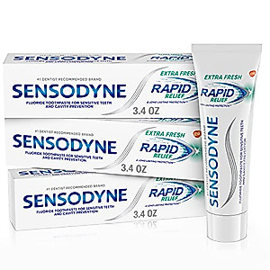Sensodyne Rapid Relief Sensitive Toothpaste, Extra Fresh - 3.4 Ounces (Pack of 3)