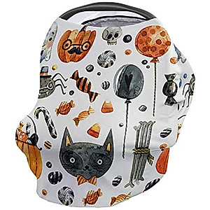 Nursing Cover Breastfeeding Scarf,Funny Halloween Cute Cartoon Pumpkin Spooky Ghost Baby Car Seat Covers for Newborns,Multi-use Cover Ups for Stroller High Chair Shopping Cart