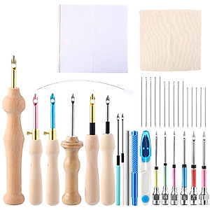 35 Pcs Punch Needle Kit, Punch Needle Tool Adjustable Punch Needle Embroidery Kits Include Wooden Handle Embroidery Pen Set, Big Eye Needles, Punch Needle Cloth - Stocking Stuffers for Adults Beginne