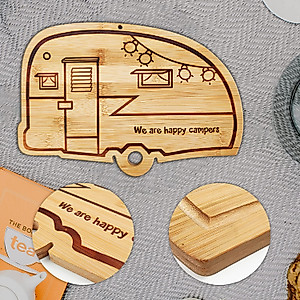 Happy Camper Bamboo Large Cutting Board, Rv Wooden Stove Top Cover Noodle Board,Meat Cutting Board for BBQ, Carving Board for Turkey,Large Charcuterie Board,RV Kitchen Decoration