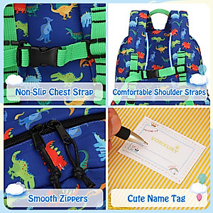 VX VONXURY School Backpack for Boys, Lightweight Kids Backpack Preschool Toddler Kindergarten Bookbag with Front Chest Buckle,Blue Dinosaur