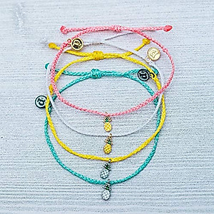 Pura Vida Gold Pineapple Enamel Charm Bracelet - Adjustable Band, 100% Waterproof - White