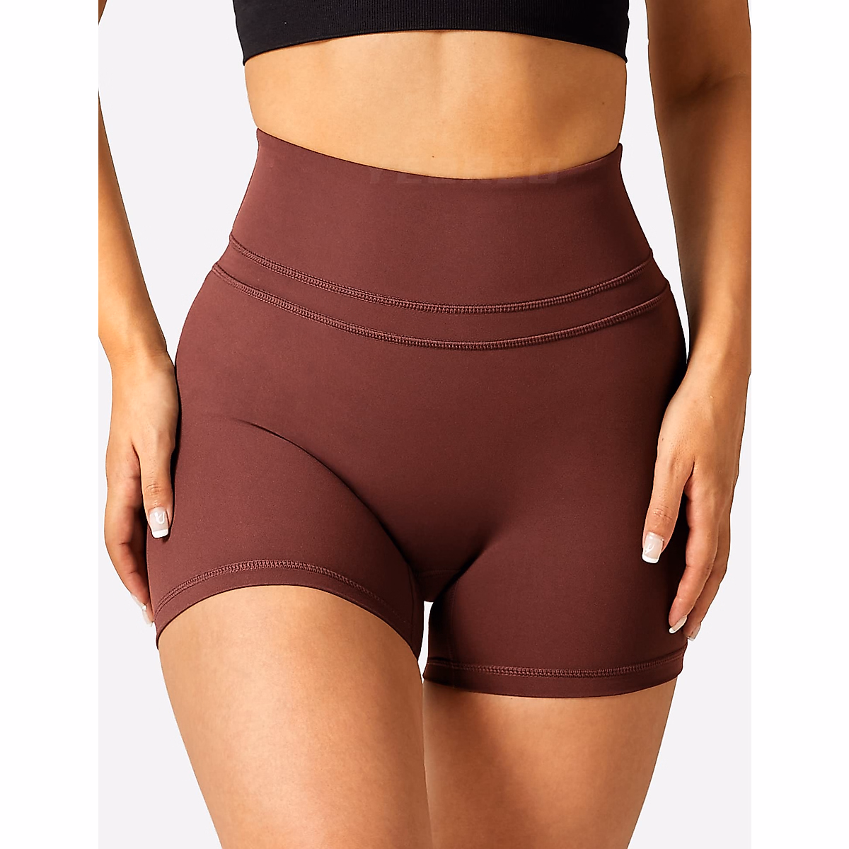 YEOREO Workout Biker Shorts for Women Athletic Scrunch Butt High Waisted Running Gym Shorts Yoga Tummy Control Spandex Burgundy S