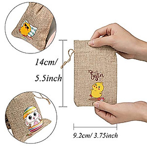 DIYASY 36 Pcs Easter Burlap Goody Bags,Egg Bunny Chick Treat Drawstring Linen Bags for Easter Party Favor.
