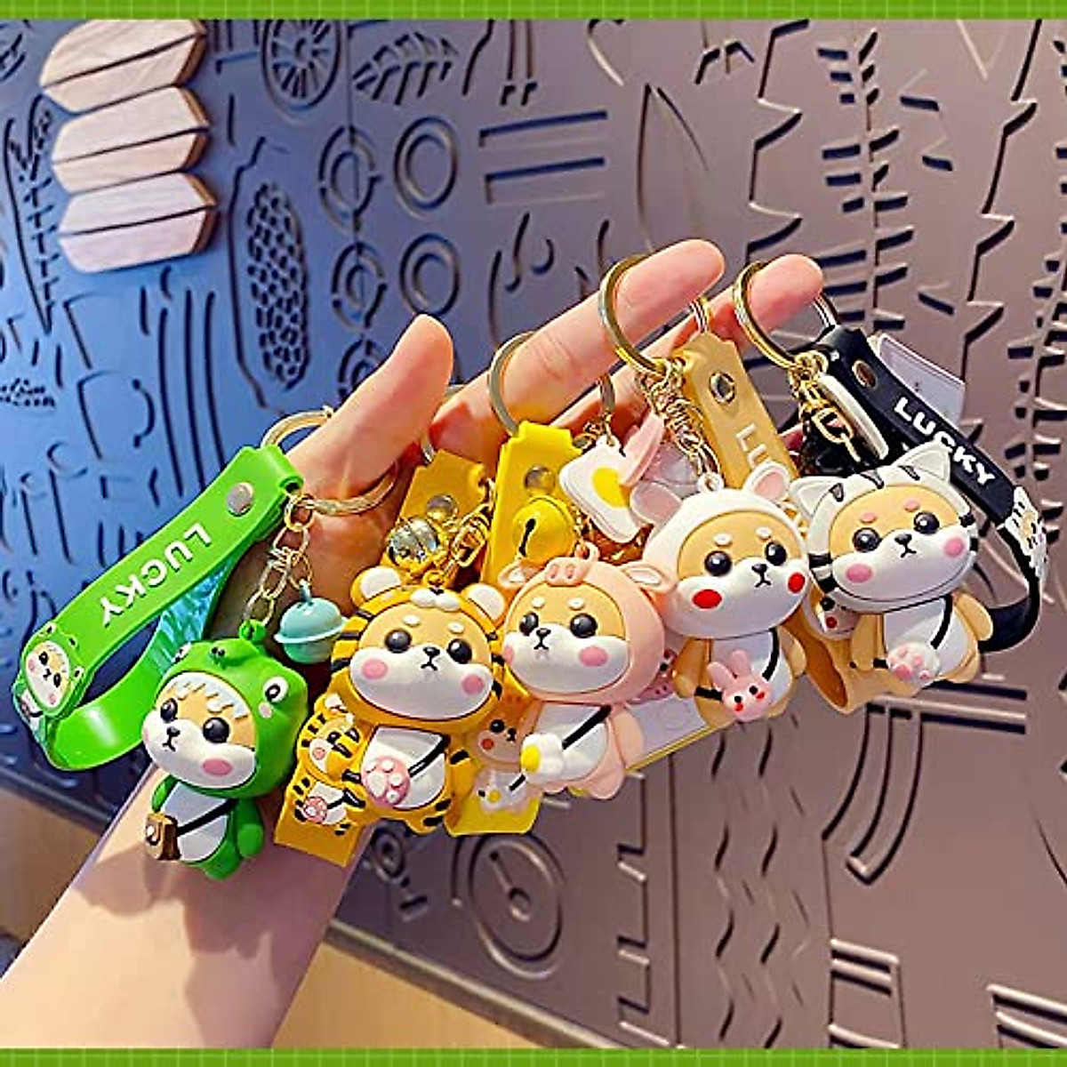 HSYHERE Men Women Boys Girls Silicone Cute PVC Shiba Inu Keychain Creative New Year Gift Bag Animal Pendant Car Key Pendant Metal Key Ring-Shiba Inu Strawberry(Pink)