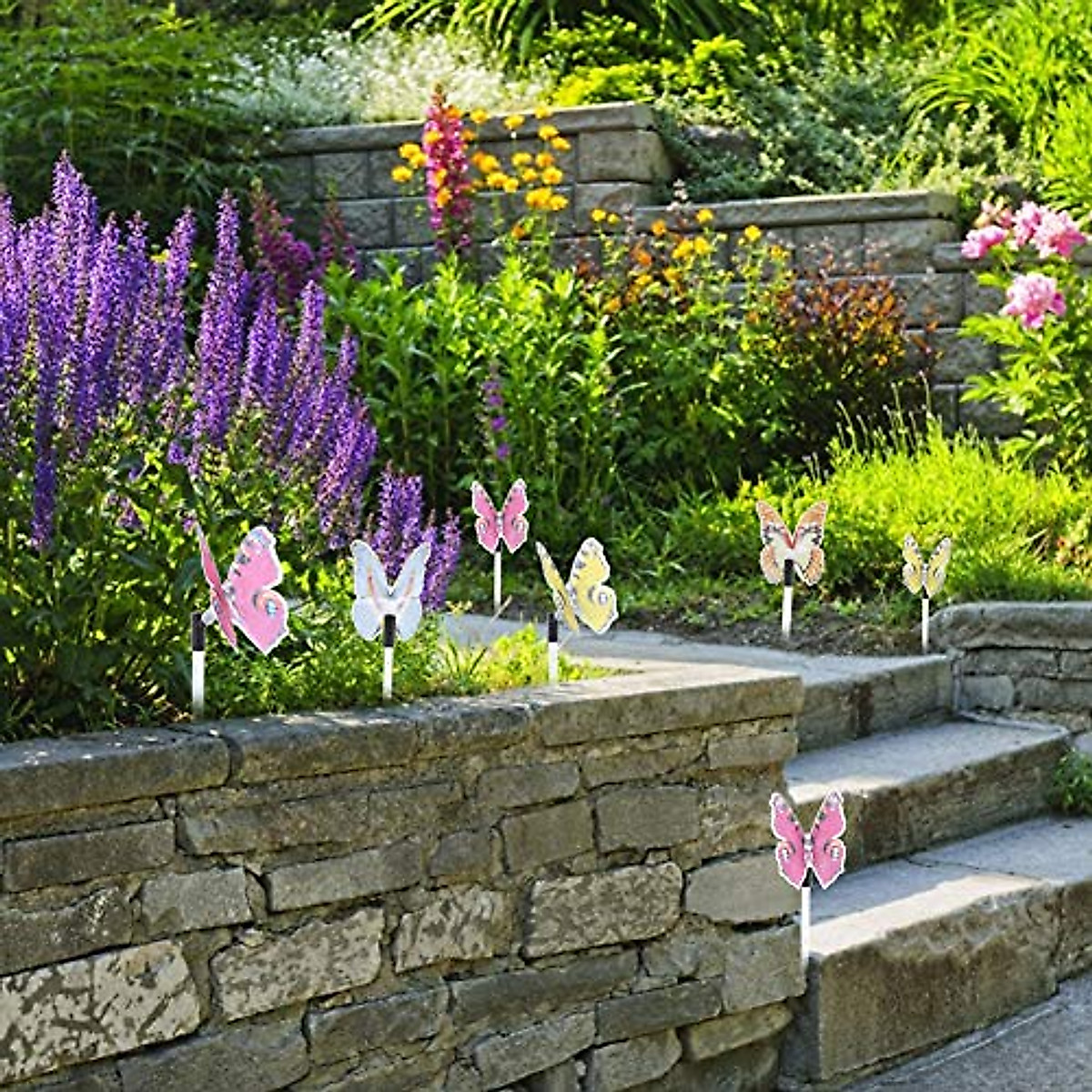 Hosi Solar Lawn Light, Easy to Install Butterflies Shaped Stainless Steel 4Pcs Waterproof Solar Pathway Lights, 30.7X4.1Inch for Gardens Lawns