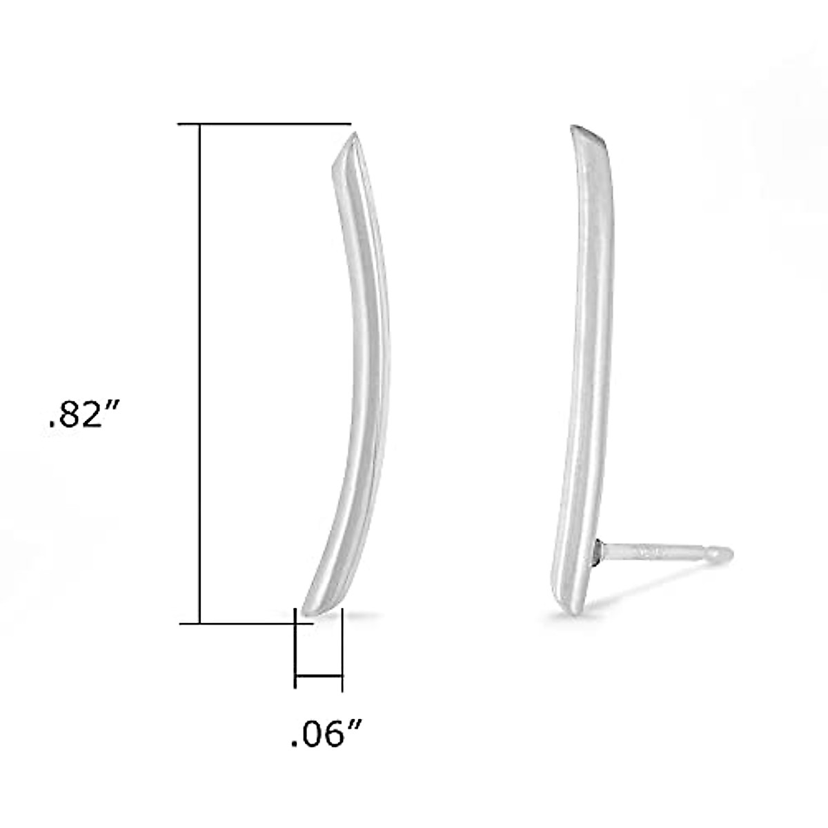 Boma Jewelry Sterling Silver Minimalist Long Curved Bar Ear Crawler Stud Earrings