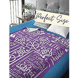 InnoBeta Christian & Religious & Spiritual Gifts, Inspirational Bible Verse Blanket for Women and Men, Flannel Throw Blanket for Christmas, Thanksgiving, Birthday, 50"x 65", Purple