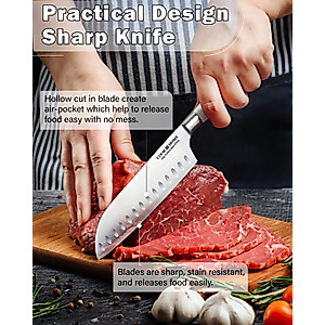 Cook N Home Kitchen Knife Set with Bamboo Storage Block 15-Piece, High Carbon Stainless Steel Blade, White