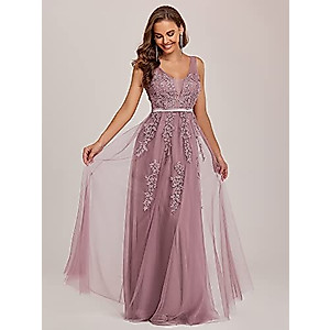 Ever-Pretty Women's A-line Tulle Applique See-Through Lace Formal Dresses Orchid US6