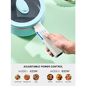 Reemix Hot Pot Electric With Steamer, 1.6L Ramen Cooker Non-Stick Sauté Pan for Steak, Egg, Fried Rice, Ramen, Oatmeal, Soup, Portable Personal Hot Pot Perfect Suit for Dorm Room and Apartment (Aqua)