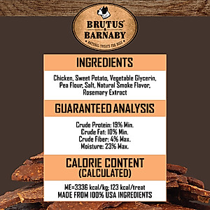 BRUTUS & BARNABY Chicken & Sweet Potato Jerky Dog Treats - Grain-Free, Preservative-Free, No Fillers - All Natural USA Chicken & Sweet Potato, High in Antioxidants - Healthy, Tasty Treat for Dogs