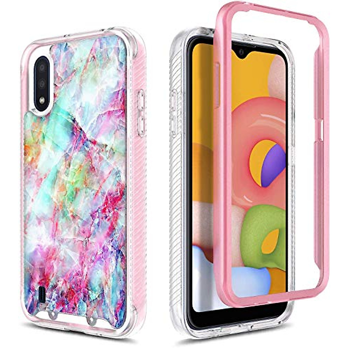 E-Began Case for Samsung Galaxy A01 with [Built-in Screen Protector], Full-Body Protective Rugged Bumper Cover, Shockproof Impact Resist Durable Case -Marble Design Fantasy
