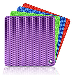 CAKETIME Silicone Trivet Mats - Hot Pads Spoon Rest, Multipurpose Trivet for Hot Dishers Heat Resistant Food Grade Silicone Set of 4