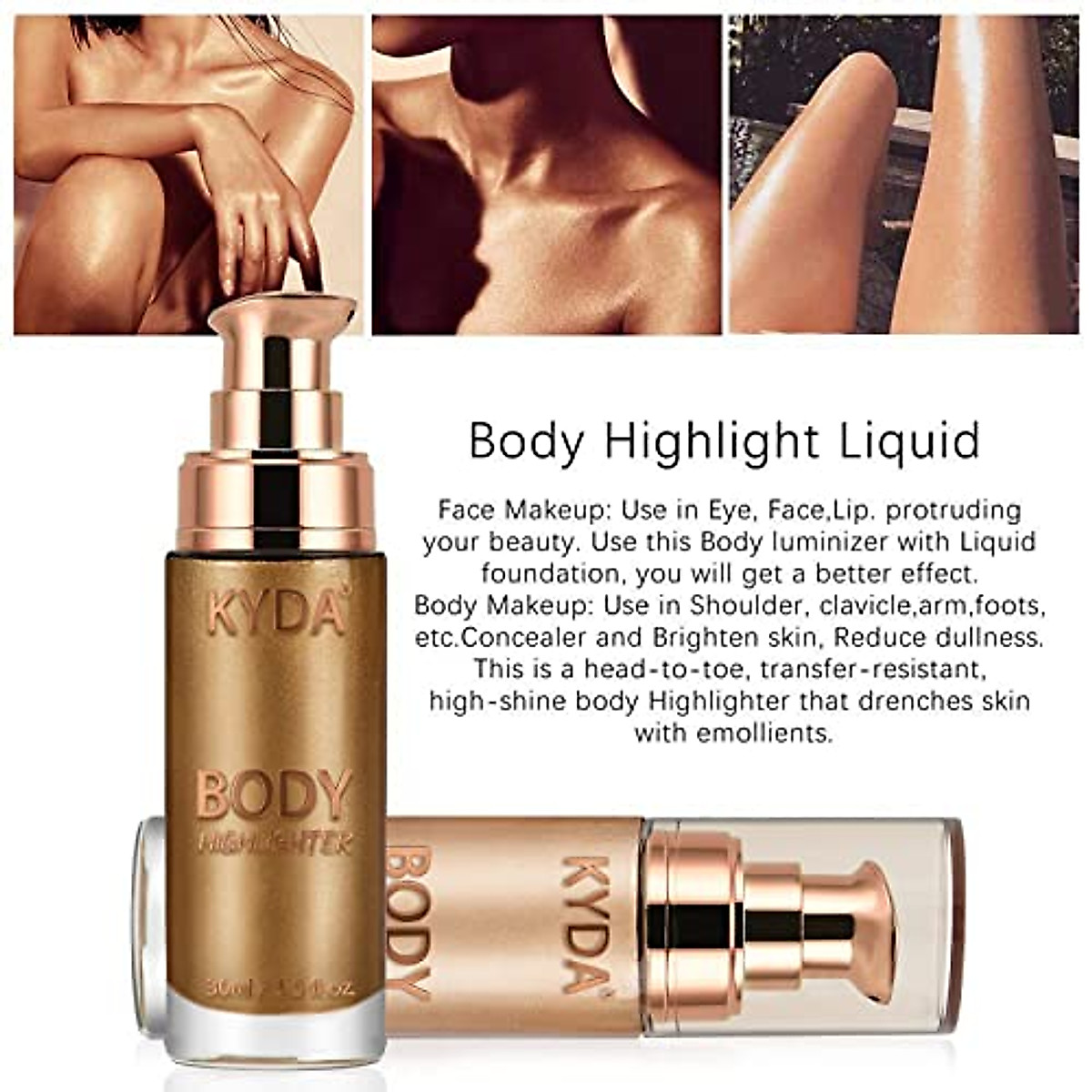KYDA Body Luminizer, Waterproof Moisturizing and Glow For Face & Body, Radiance All In One Makeup, Face Body Glow Illuminator, Body Highlighter 1fl.oz.-103 Glistening Bronze