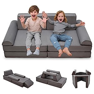 Kinevoli 8pcs Modular Kids Couch, Toddler Play Sofa for Playroom Bedroom, Convertible Foam and Floor Cushion for Boys & Girls, Gray
