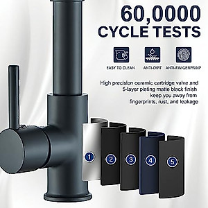 Kitchen Faucet with Spring LED Pull Down Sprayer Single Handle Matte Black Commercial Stainless Steel Kitchen Sink Faucet Oulantron high arc Kitchen Faucet