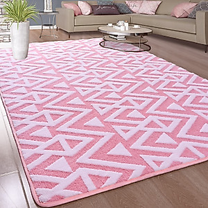 Ompaa Ultra Soft Shaggy Rugs Memory Foam Bedroom Carpet, Pink 3 x 5 Feet, Plush Geometric Textured Area Rugs for Living Room Couch Dorm Bedside Kids Girls Teens Room Nursery Decor Floor Mat